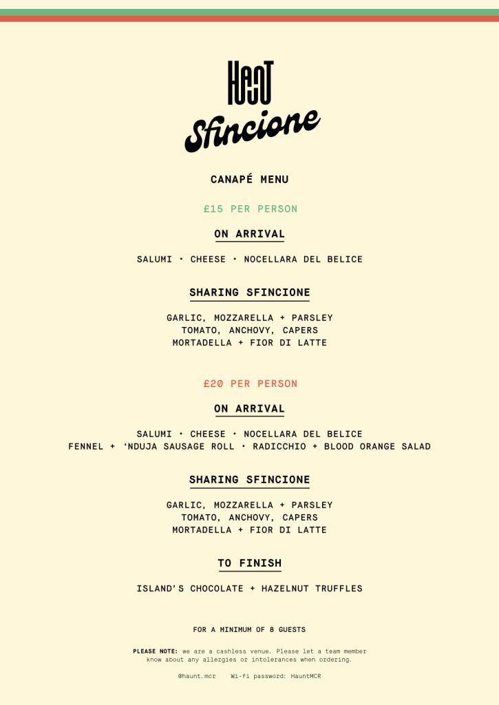 Menus – Haunt Manchester