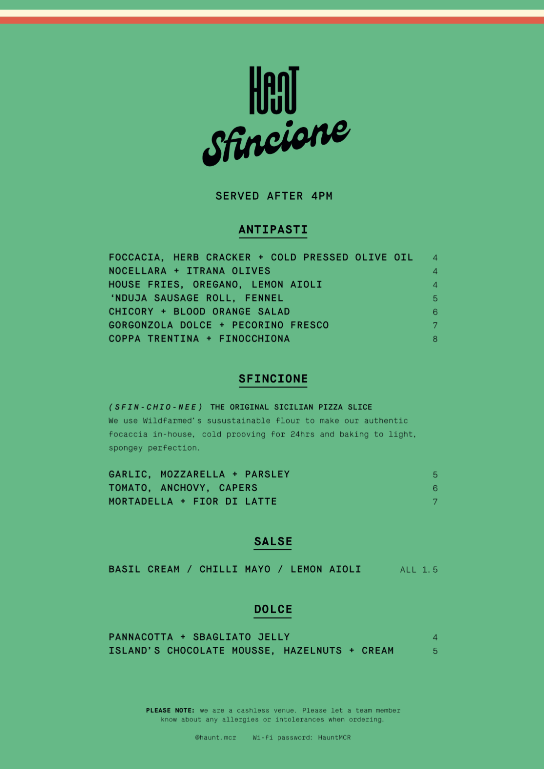 Menus – Haunt Manchester