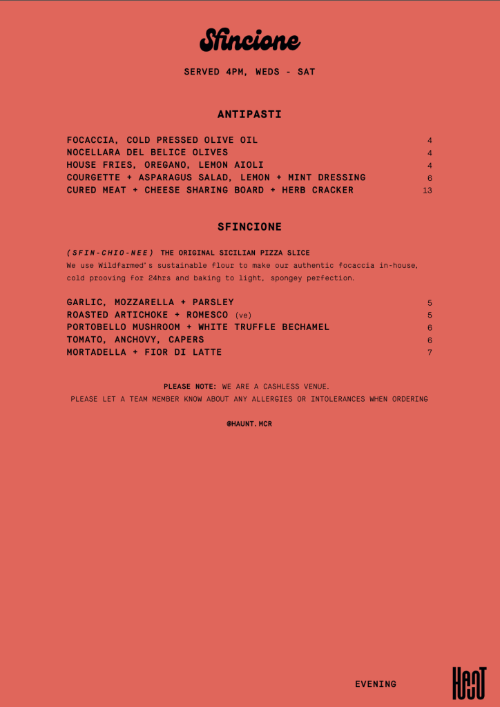 Menus – Haunt Manchester