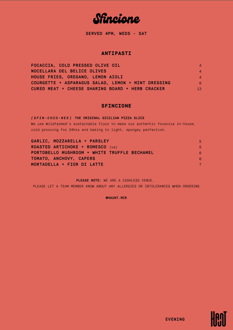 Menus – Haunt Manchester