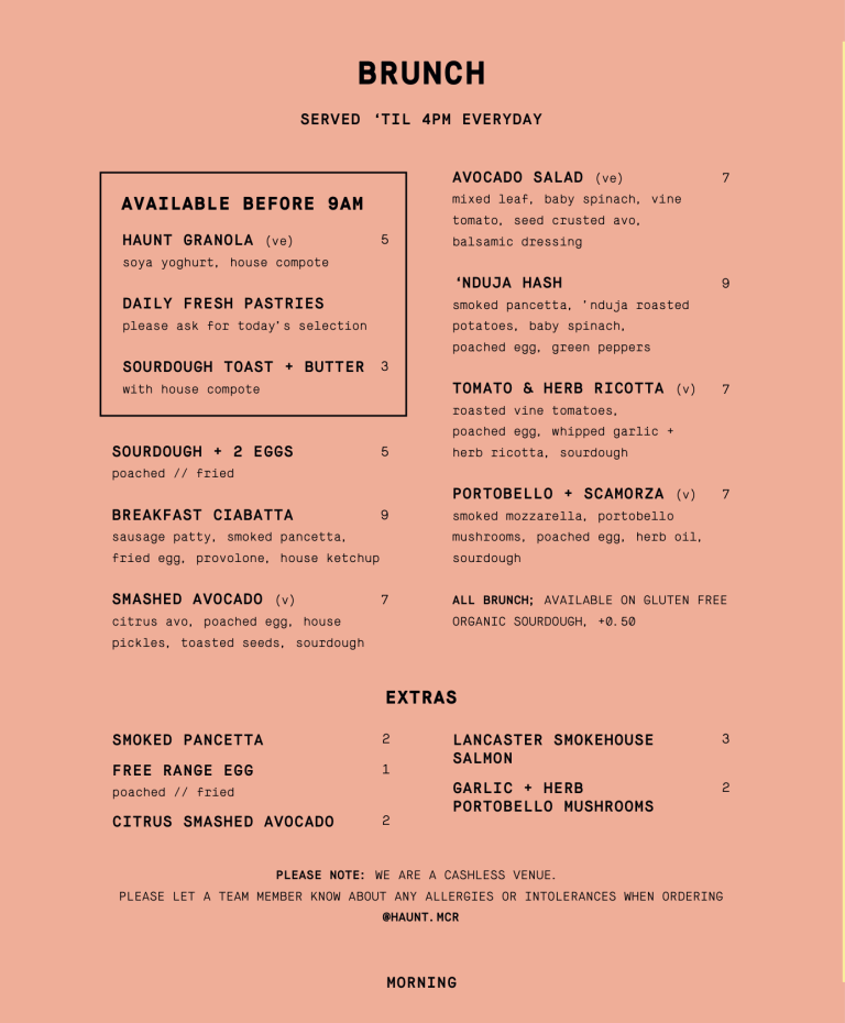 Menus – Haunt Manchester