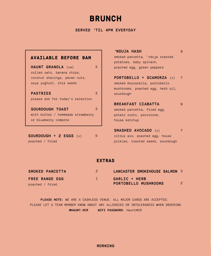 Menus – Haunt Manchester